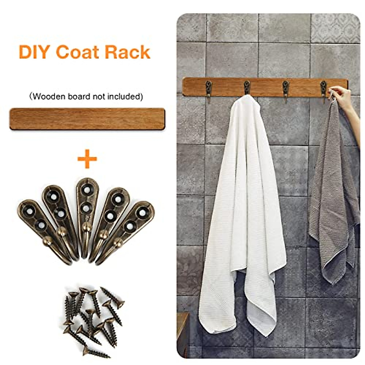 30PCS Bronze Hooks for Hanging Towel, Wall Mounted Coat Hooks Robe Hook with 60 Screws for Bedroom, Entryway, Closet, Kitchen, Office, Small Heavy Duty Hooks, Hat Cup Mug Hooks, Wall Hooks DIY Hook