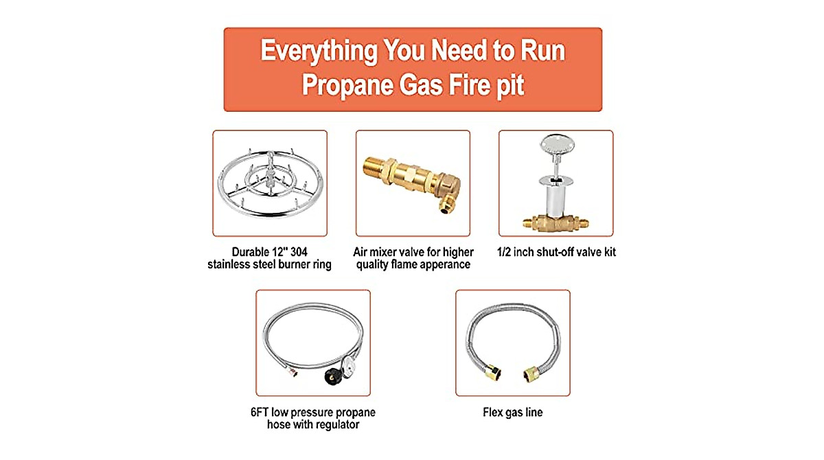 GASPRO Propane Gas Fire Pit Kit, with 12 Inch Jet Fire Pit Burner Ring ...