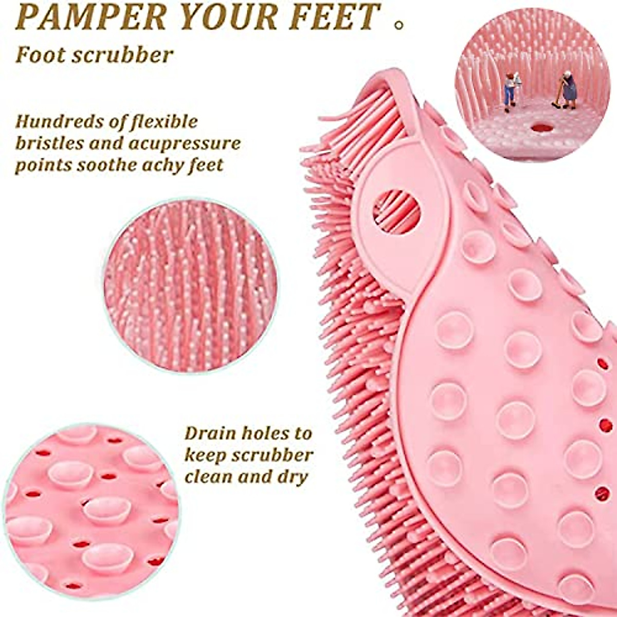 Shower Shower Foot & Back Scrubber，New Wall Mounted Back Scrubber, Silicone Bath Massage Cushion Brush with Suction Cups，Bathroom Wash Foot Mat Exfoliating Dead Skin Foot Brush (Pink)
