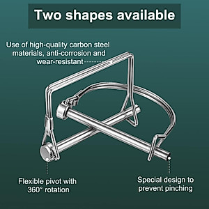 10 Pcs Shaft Locking Pin Safety Coupler Pin 1/4 Inch Diameter in 2 Shapes of Square and Arch for Farm Trailers Wagons Lawn Hitches and Garden (Silver)