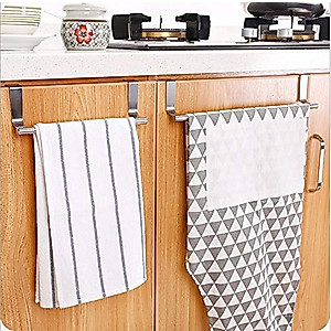 Kitchen Towel Holder Over Cabinet Door Tea Towel Hanger, Door Hook for Universal Fit on Inside or Outside of Cupboard Doors, Stainless Steel -23CM