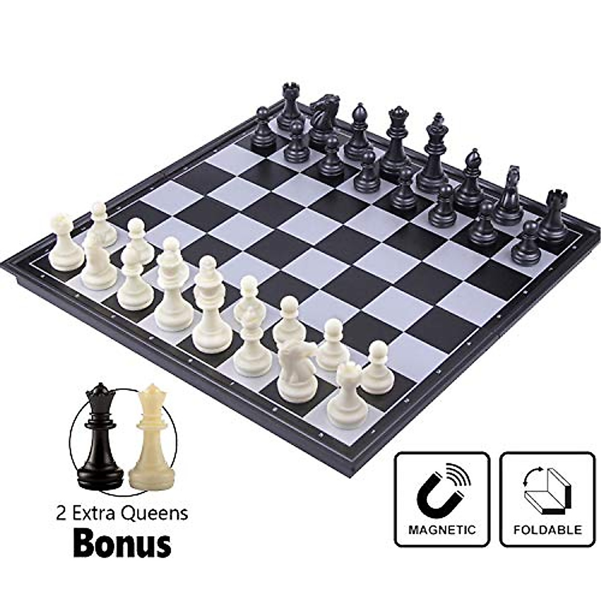 LEAP 12.6“ Magnetic Chess Set Foldable Portable Game Board for Adult Travel Set with 2 Queens