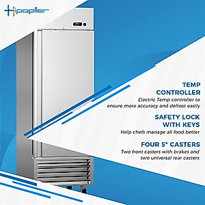 HIPOPLLER 27" W Commercial Stainless Steel Freezer, Single Door 25 cu. ft. Reach In Freezer with 4 Shelves and LED Light, 115v for Commercial Kitchen, Restuarant, Bar, Shop, etc