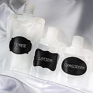 Zopeal 12 Pieces Portable Travel Fluid Makeup Packing Bag, Transparent Clamshell Packaging Bags Stand Up Fluid Makeup Bags with Folding Funnel Black Stickers Chalk Pen for Women Travel Supplies