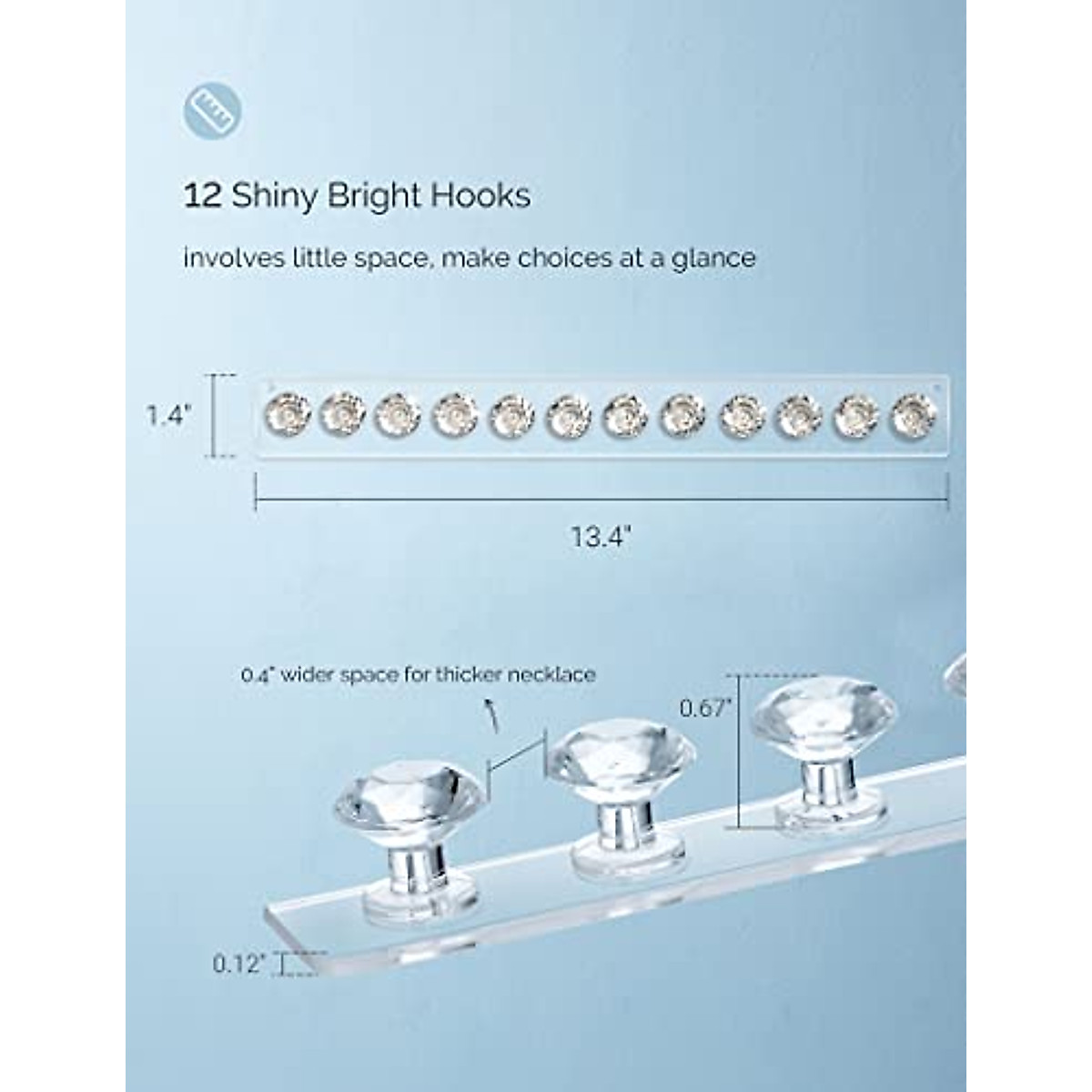 Mymazn 2 Pack Necklace Hangers Acrylic Necklaces Holder Wall Mounted Jewelry Organizer Hanging with 12 Diamond Shape Hooks, Jewelry Hangers for Necklace, Gift for Girls Women