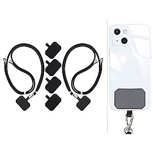 Universal Cell Phone Lanyard IOXQP, 2 × Universal Phone Lanyard,4× Phone Lanyard Pads,Black Nylon Adjustable Neck Strap Compatible with All Smartphone