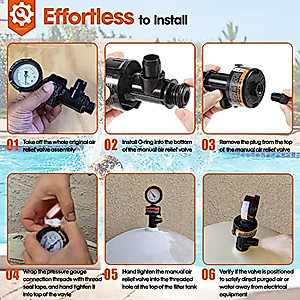 DearChan 98209800 High Flow Manual Relief Valve/Air Relief Manual Valve Assembly with Pressure Gauge, Replacement for Pool and Spa Filter