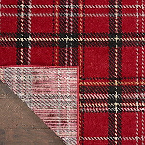 Nourison Grafix Red 3'9'' x 5'9'' Area-Rug, Modern, Plaid, Bed Room, Living Room, Dining Room, Kitchen, Easy-Cleaning, Non Shedding, (4' x 6')