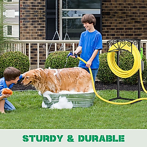 TomCare Garden Hose Holder Upgraded 4 Spikes Water Hose Holder with 2 Tool Hooks Sturdy Hose Reel Holds 150ft Hose Freestanding Hose Stand Hose Hanger Hose Storage for Outside Yard Lawn, Black