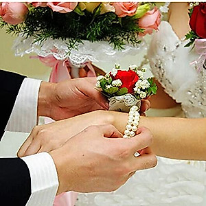 Lokusel 10Pcs Elastic Pearl Wrist Corsage Bands Wristlets Stretch Pearl Wedding Wrist Corsages DIY Decor Accessories for Wedding Festival Beach Party Prom Flowers Hair Accessories