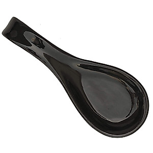 Ceramic Spoon Rest Cooking Utensil Holder with Handle Black Colorful Kitchen Tool by abhandicrafts