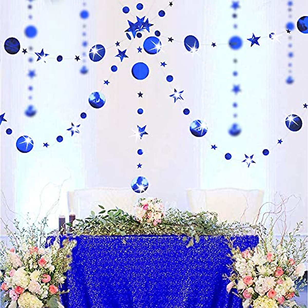 Royal Blue Birthday Party Decorations Star Paper Streamers Circle Garland for Wedding Baby Shower Graduation Hanging Ceiling Wall Window Decorations Hen Party Supplies (Royal Blue, 2 Strings)
