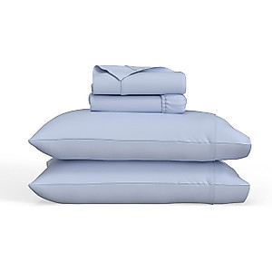 SEALY Clean Comfort 300-Thread Count Cotton Blend Sheets Set with Secure Fit Anchor Bands- Twin Size- Gray