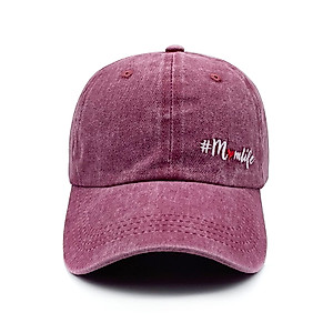 Waldeal Mom Life Hat for Women, Washed Distressed Mama Baseball Cap, Gift for Momma, Mom to Be Burgundy