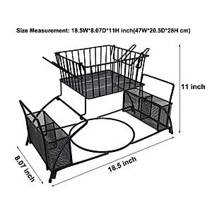 TQVAI 2 Tier Buffet Caddy Silverware Flatware Organizer with Mug Holder for Plates, Utensils, Napkins - Ideal for Kitchen, Dining, Entertaining, Parties, Picnics, Black