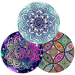 Mouse Pad, Round Mandala Mouse Mat, Non-Slip Rubber Base Mousepad with Stitched Edge, Waterproof Office Mouse Pad, Small Floral Mouse Mat (Mandala 3Pack)