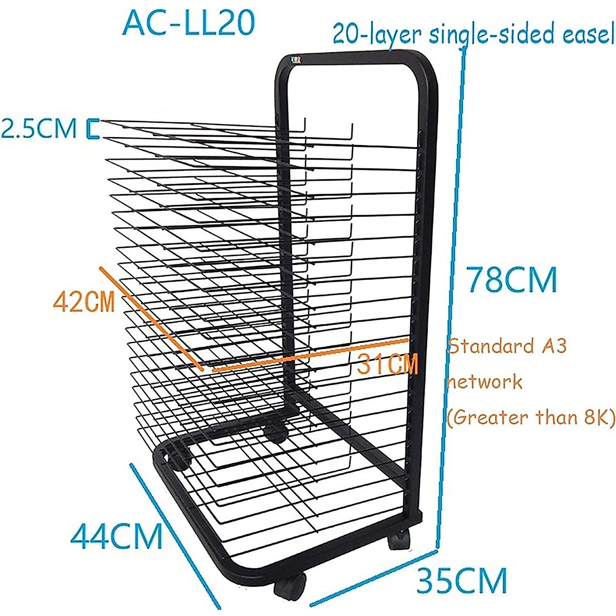 EUKKIC Drying & Print Racks, 20-Shelf Mobile Classrooms Drying Rack with 20 Wire Shelves for Works of Art Studios and Home Use