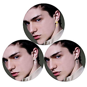 TXPFF 3 Pairs of Cross Earrings Dangle Hinged Men Earrings Stainless Steel Cross hoop Earrings for Men and Women,Silver,Gold,Black(small）