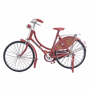 Ailejia Vintage Metal Bicycle Ornaments Desktop Mini Retro Style Alloy Classical Bike Toy Figurines Bike Home Decoration for Children Toys Gifts (Ladies Bike Red)