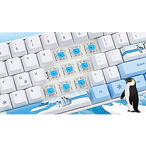 ZMX Blue Penguin 61 Mechanical Keyboard,Hot Swappable 60％Compact Mechanical 5.0Bluetooth/Type-C Wired Dual-Mode RGB Backlit Dye-Sublimation PBT Keycap Gaming Keyboard（Blue Switch）