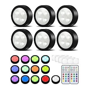 UNIWA LED Puck Lights with Remote,Under Cabinet Lights Wireless,13 Colors Changeable LED Closet Light Dimmable,AA Battery Powered Push Night Lights with Timer Function
