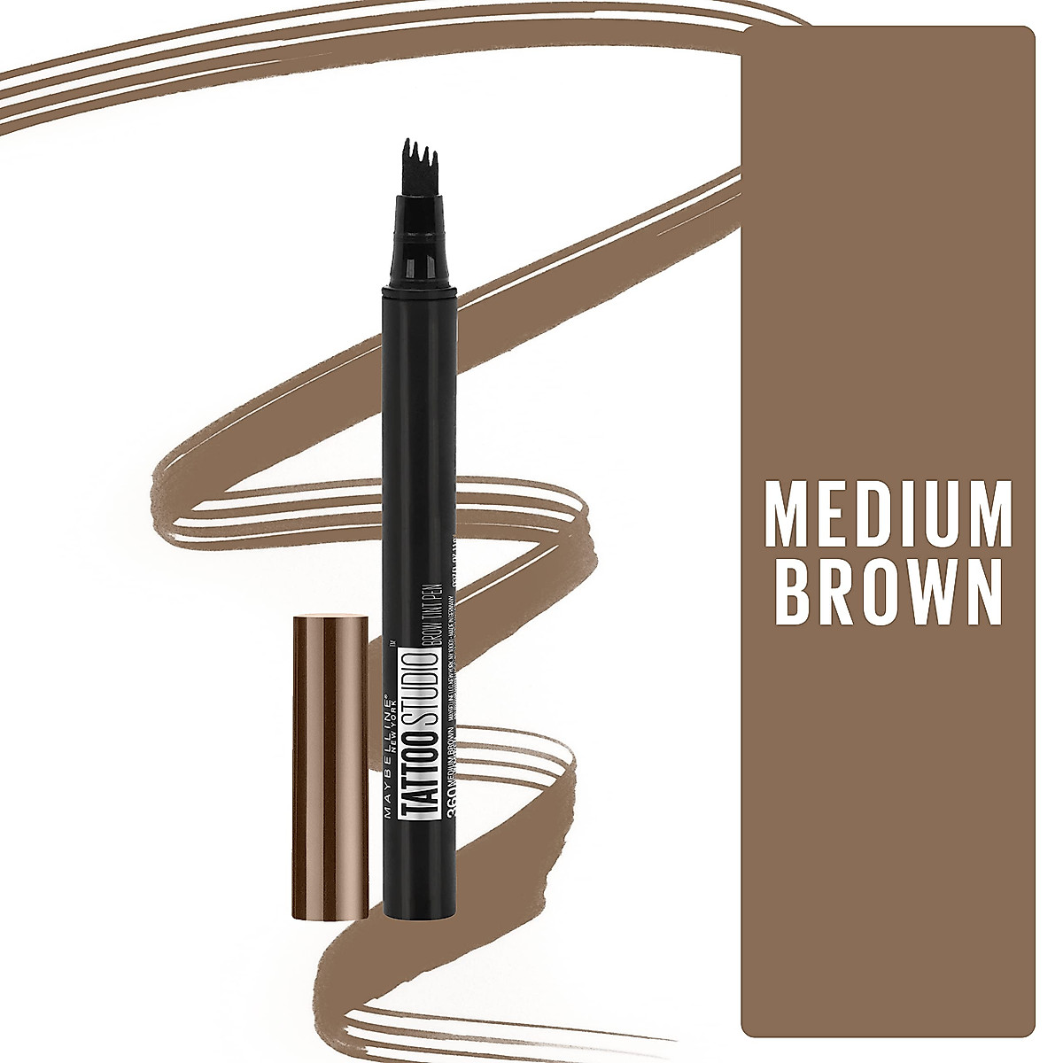 Maybelline New York TattooStudio Brow Tint Pen Makeup, Medium Brown, 0.037 fl. oz.