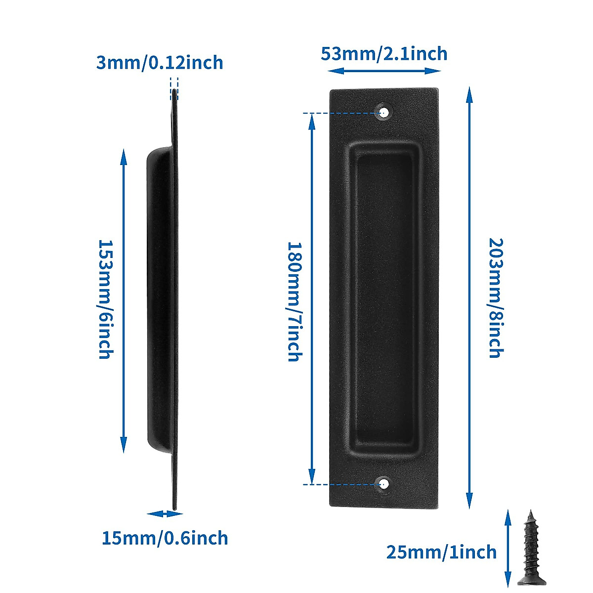 Auvotuis 8 Inch Sliding Barn Door Handle Black Modern Finger Slotted Pull Handle Heavy-Duty for Cabinets, Closet, Drawers, Gate