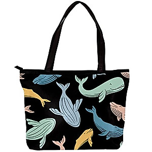 Tote Bag Women Satchel Bag Handbag Stylish Tote Handbag for Women Hobo Bag Fashion Crossbody Bag, Colored Whale Animal Marine Cartoon