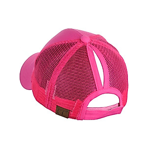 C.C Ponycap Messy High Bun Ponytail Adjustable Mesh Trucker Baseball Cap Hat, Hot Pink