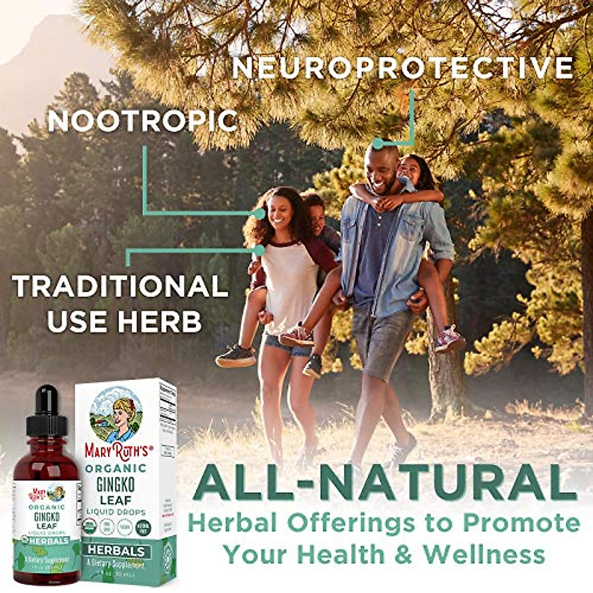 USDA Organic Ginkgo Leaf Drops & Adults Adrenal & Focus Support Drops Bundle by MaryRuth's | Traditional Herb Used for Circulatory System & Brain Health | Herbal Supplement for Brain & Memory Drops