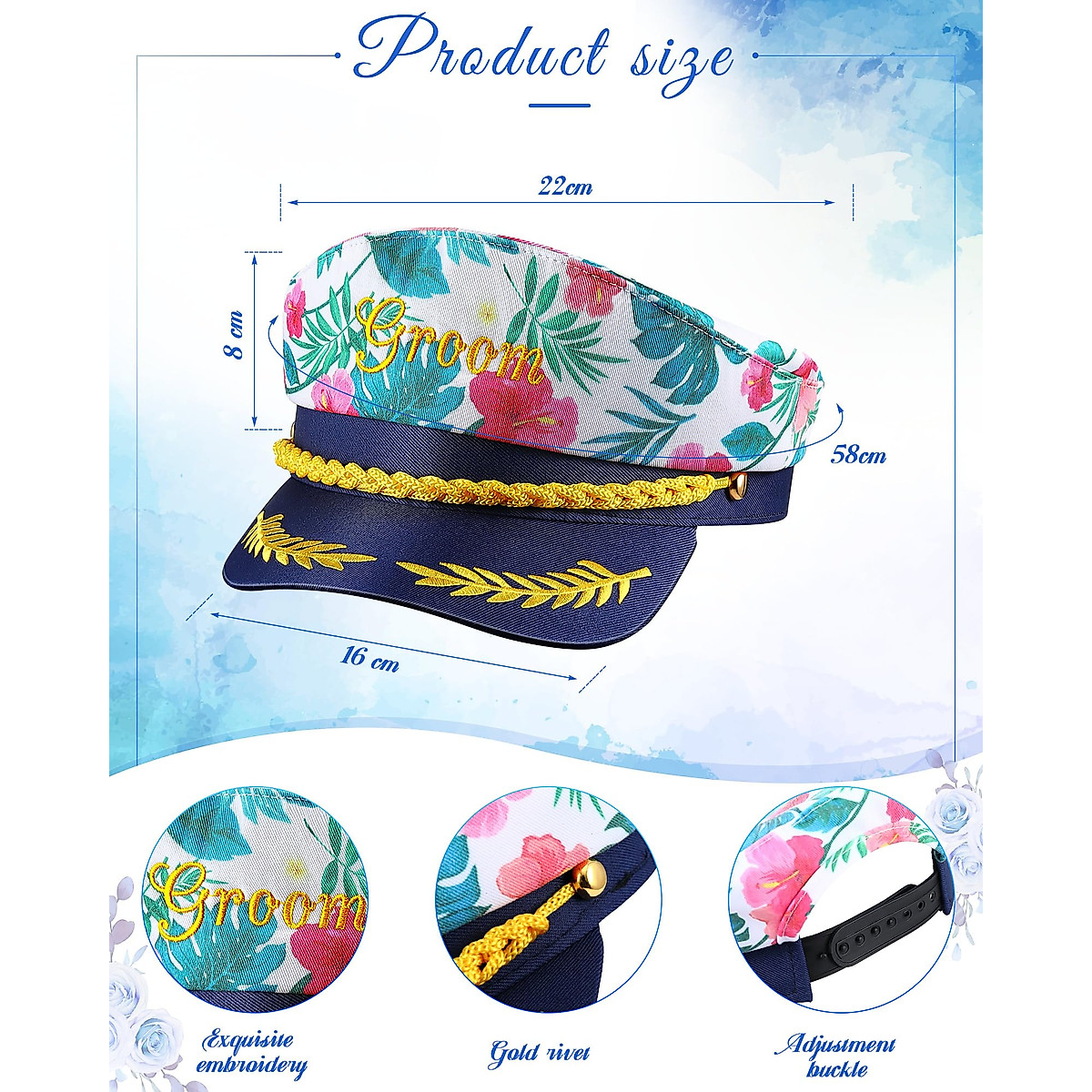 Skicuff 2 Pcs Bride Groom Captain's Hats for Bachelorette, Bridal Shower and Wedding Party