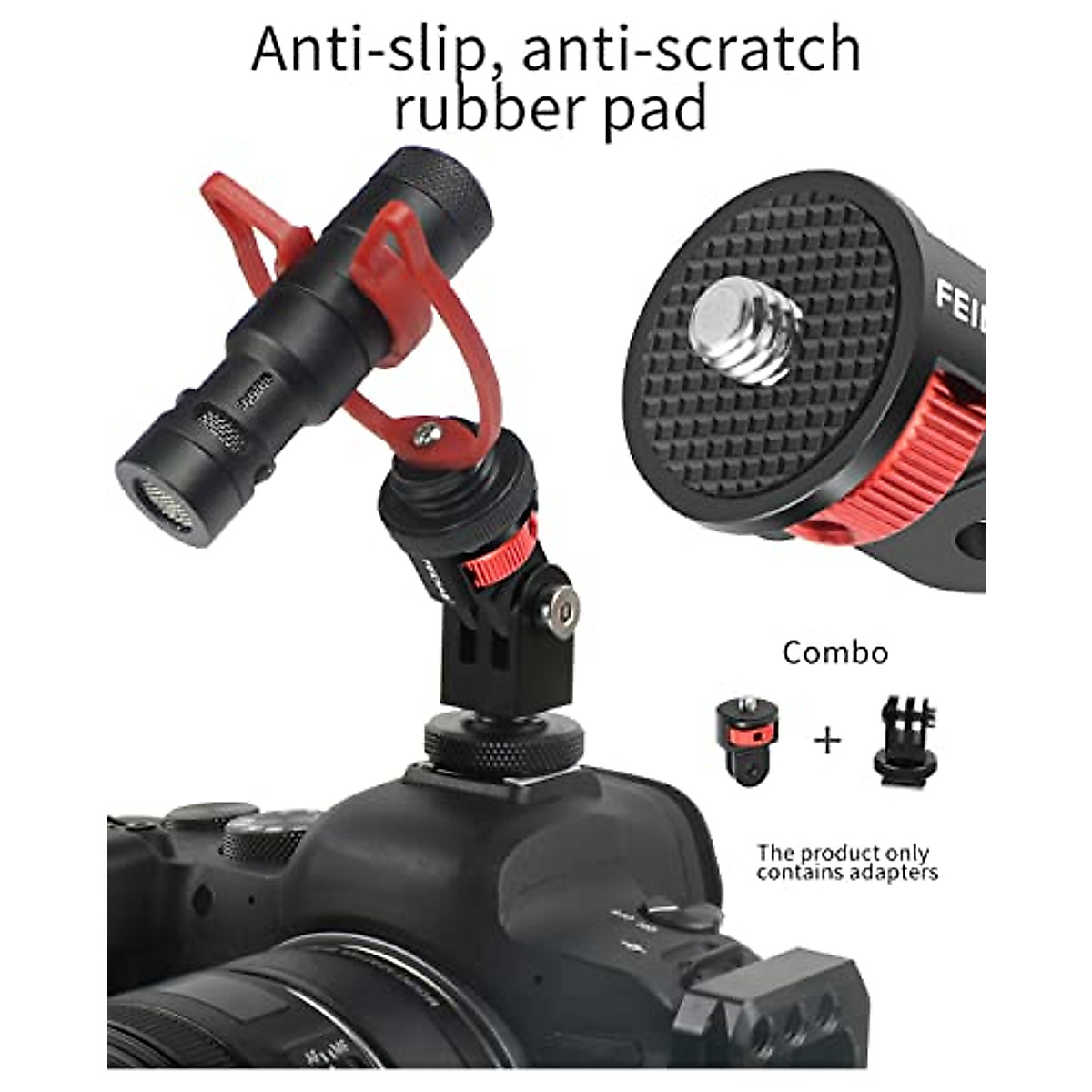 FEICHAO Upgraded Universal Camera Mount Adapter 360 Degree Swivel 1/4" Screw Converter CNC Aluminum Metal Compatible with Gopro Hero 10 9 8 7, Eken, Insta360 One X X2 R Action Camera (Black)