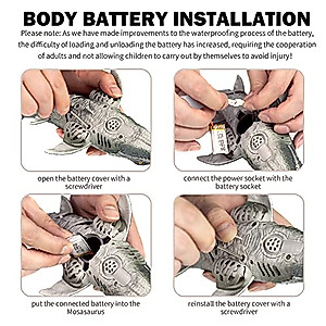 Mifine Remote Control Mosasaurus Water Pool Toys for Kids, 2x500mAh RC Boat Dinosaur 1:18 High Simulation Scale Dino, with Light & Spray Water - Swimming & Bath Toy Gift for Boys and Girls