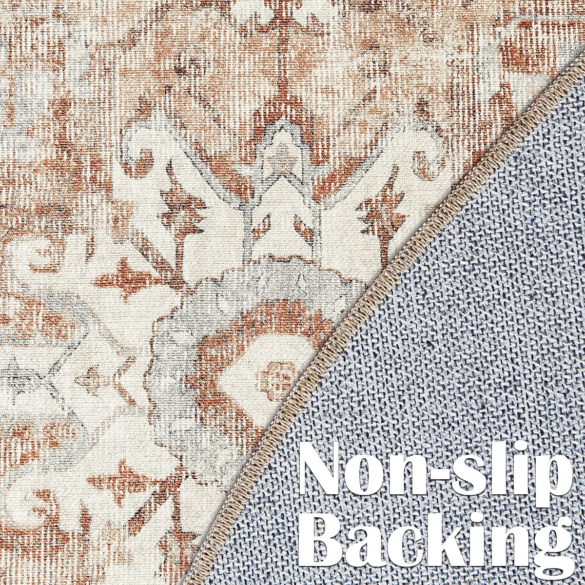 jinchan Round Rug 5ft Washable Rug Area Rug Vintage Rug Indoor Floor Cover Print Distressed Brick Red Multi Circle Rug 5' Round Chenille Accent Rug Kitchen Living Room Bedroom Dining Room