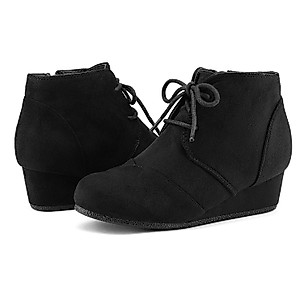 DREAM PAIRS Girls Low Wedge Heel Booties Side Zipper Ankle Boots Tomson-K Black Size 2 Little Kid