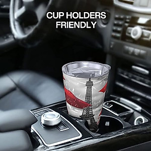 AYCZN Paris Umbrella 20 OZ Tumbler Stainless Steel Travel Coffee Mug, Eiffel Tower Insulated Water Bottle with Lid and Straws Leakproof Thermal Cup