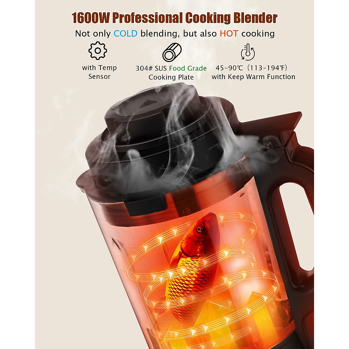 Moongiantgo Professional Cooking Blender for Kitchen Hot Cold with 8 Presets, 59Oz Glass Jar, 58000RPM High Speed Quiet for Smoothie Shake Red 110V