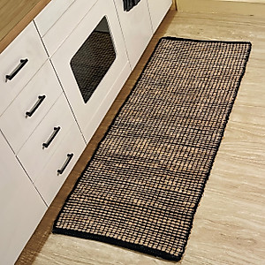 Chardin home Jute Rugs Collection- 2x5 Feet Jute Braids Rug, Boho, Rustic, Natural Jute/Black, Hand Woven Long Runner Rug for Bedroom, Living Room, Kitchen and entryways