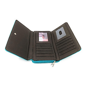 Set of Women's Concealed Carry Tote Double Flat Strap Purse with Laser Cutout Inlay with Matching Wallet (Turquoise)