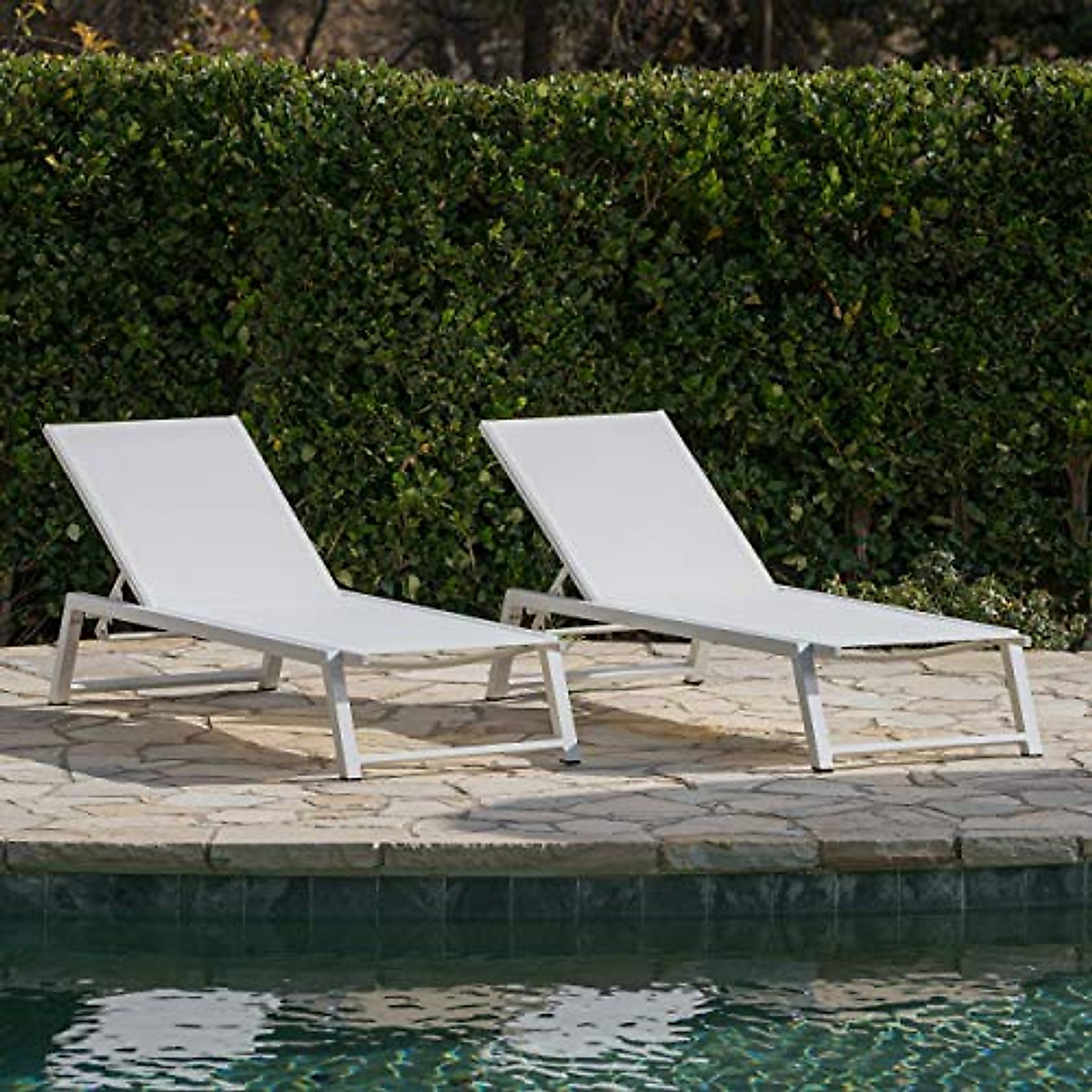Christopher Knight Home Belle Outdoor Mesh Chaise Lounges, 2-Pcs Set, White Mesh / White