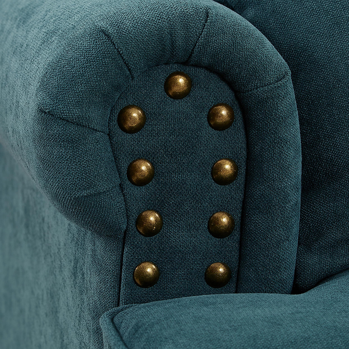 Asucoora Chenille Upholstered Couch, Rolled Arm 3-Seater Sofa Couch with Nailhead Trim and 2 Pillows Rolled Arm Green