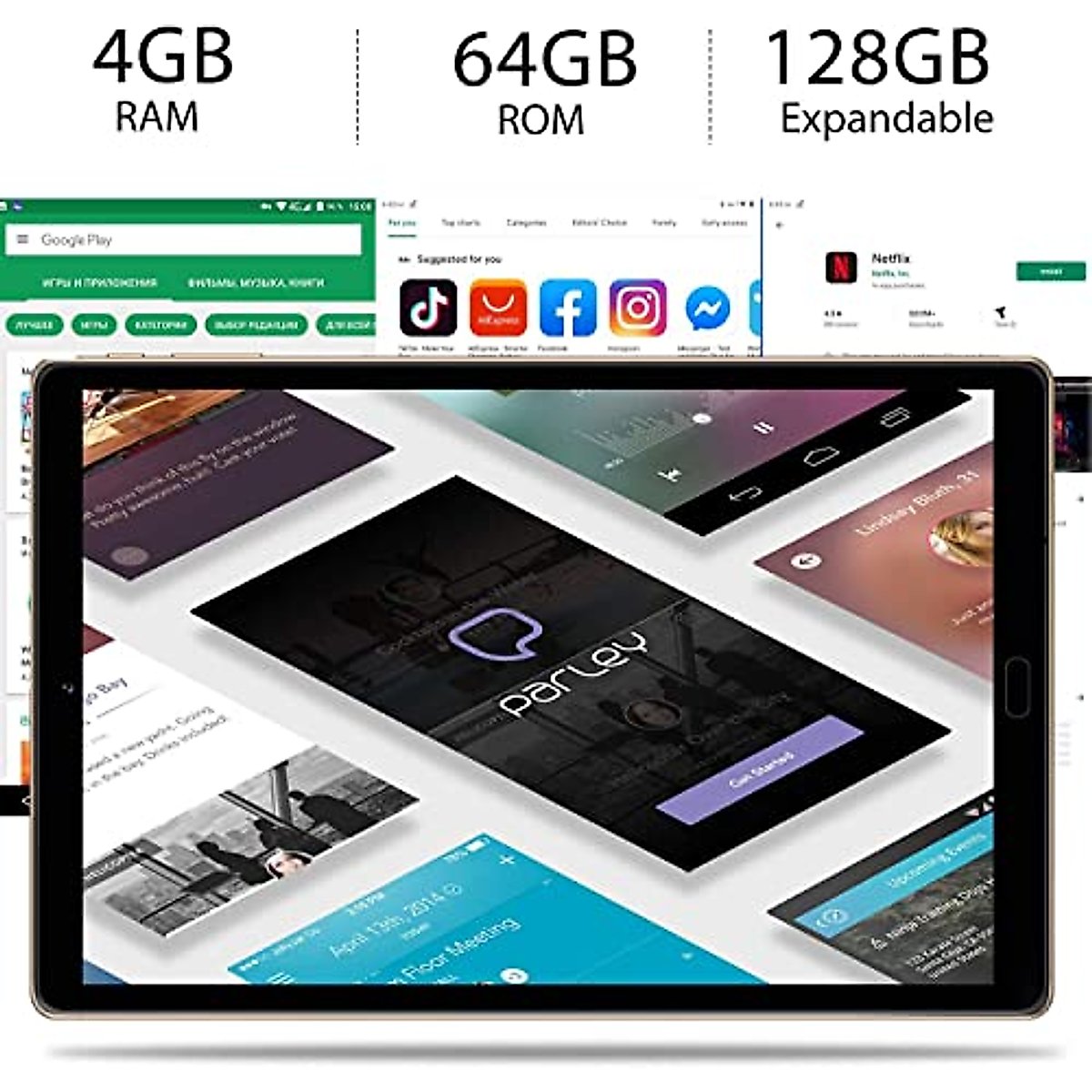 2023 Newest Tablet with Keyboard 10 Inch, Android Tablet Newest Octa-core Processor, 64GB ROM + 4GB RAM Storage, 256GB Expandable, 2 in 1 Tablet with Dual WiFi network, 1920x1200 HD Display -Gold