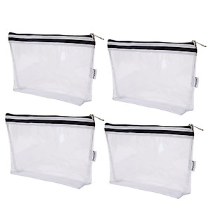 Augbunny Multi-purpose Waterproof Clear Vinyl Zippered Toiletry Cosmetics Makeup Pouch With French Tape 4-pack