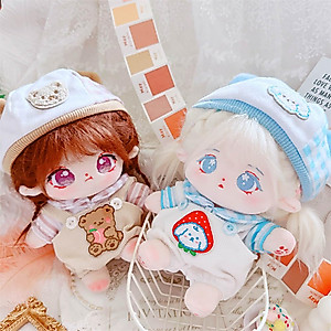 niannyyhouse 20cm Plush Doll Clothes Hat T-Shirt Overalls Milk Cover Set 8in Soft Stuffed Plush Toy Dress Up Accessories (Blue)