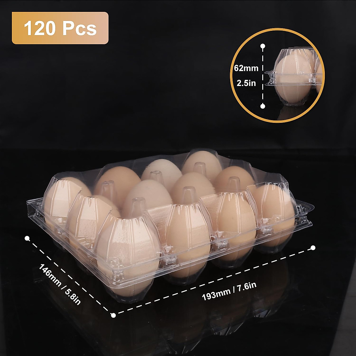 KUKLIPJIM 120 Pack Bulk Egg Cartons, Clear Plastic Chicken Egg Holders, Egg Tray Carton Holder for Home & Kitchen, Farm & Market Use, An Eco-Friendly Egg Storage Solution, 12 Grids