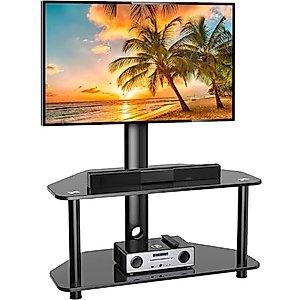 PERLESMITH Swivel Floor TV Stand/Base for 32-65 Inch TVs-Universal Corner TV Stand Mount with Storage for Media-Height Adjustable Entertainment Stand with Cable Management, VESA 600x400mm, PSFS03