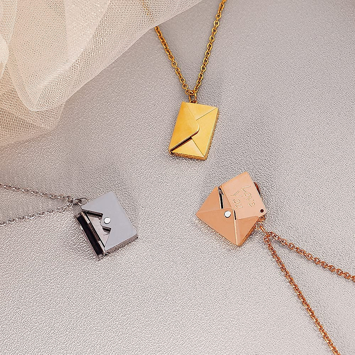 OPALSTOCK Personalized Locket Necklace Holds Pictures Photo Secret Message Inside Pendant Envelope Creative Seal Love Message Jewelry Gifts (envelope)