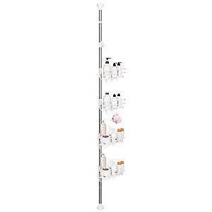 BAOYOUNI 4 Tier Shower Caddy Tension Pole Corner Bathroom Organizer Shelf Shampoo Holder Basket Bathtub Storage Rack Floor to Ceiling Adjustable Stand Space Saver - No Drilling - White