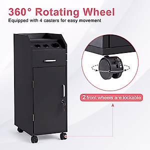 Winado Hair Salon Storage Cart with Wheels & 3 Hair Dryer Holders & 4 Drawers & Lock & 2 Keys, Hairdressing Tools Station Mobile Makeup Case, SPA Utility Trolley (Black)