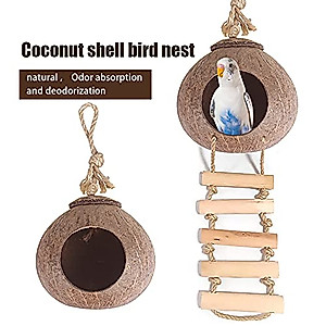 Coconut Bird Nest Hut, Natural Coconut Fiber Hanging Birdhouse Cage Breeding Nesting Bird Aviary Cage Box Anti-Pecking Bite for Parakeet Budgie Cockatiel Finch Sparrows